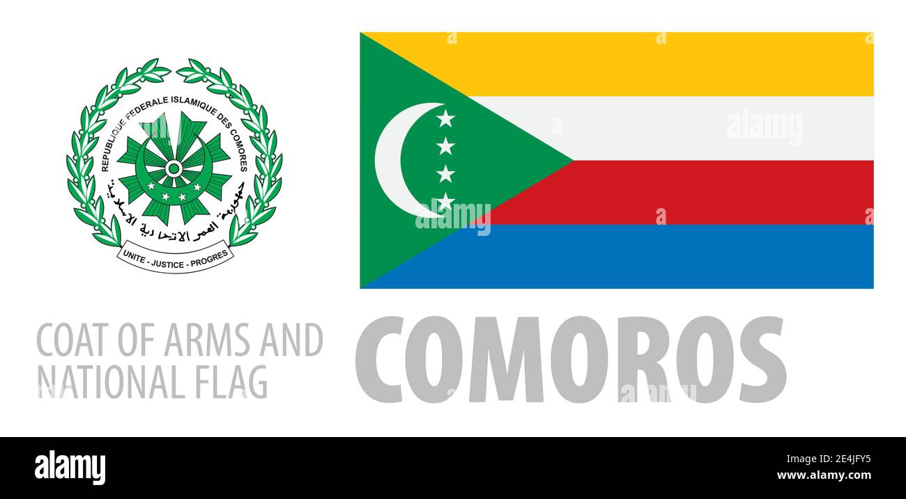 Vector set of the coat of arms and national flag of Comoros Stock ...