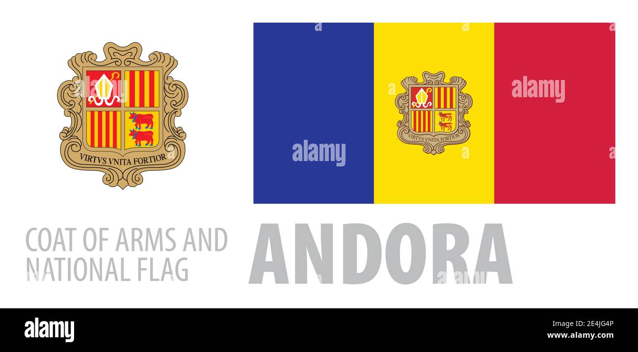 Vector set of the coat of arms and national flag of Andorra Stock ...
