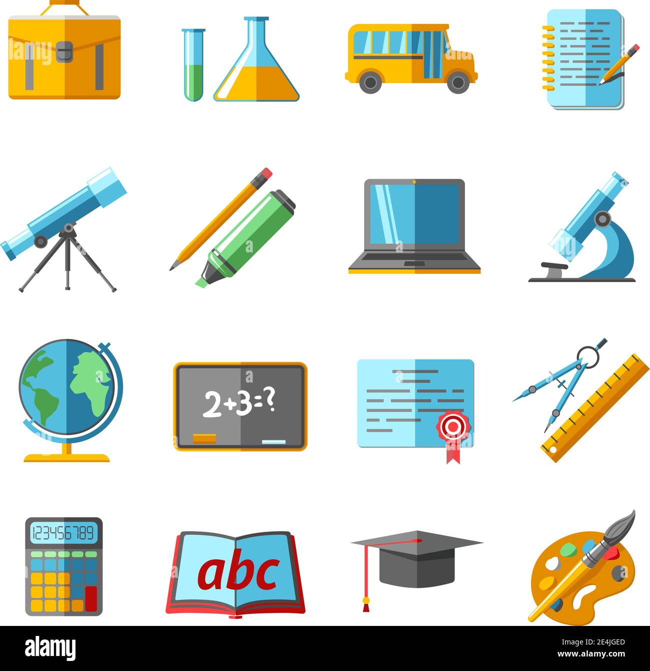 School college education flat pictograms collection with globe ...