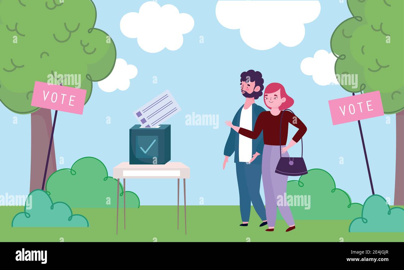 couple together vote box ballot voting place vector illustration Stock ...