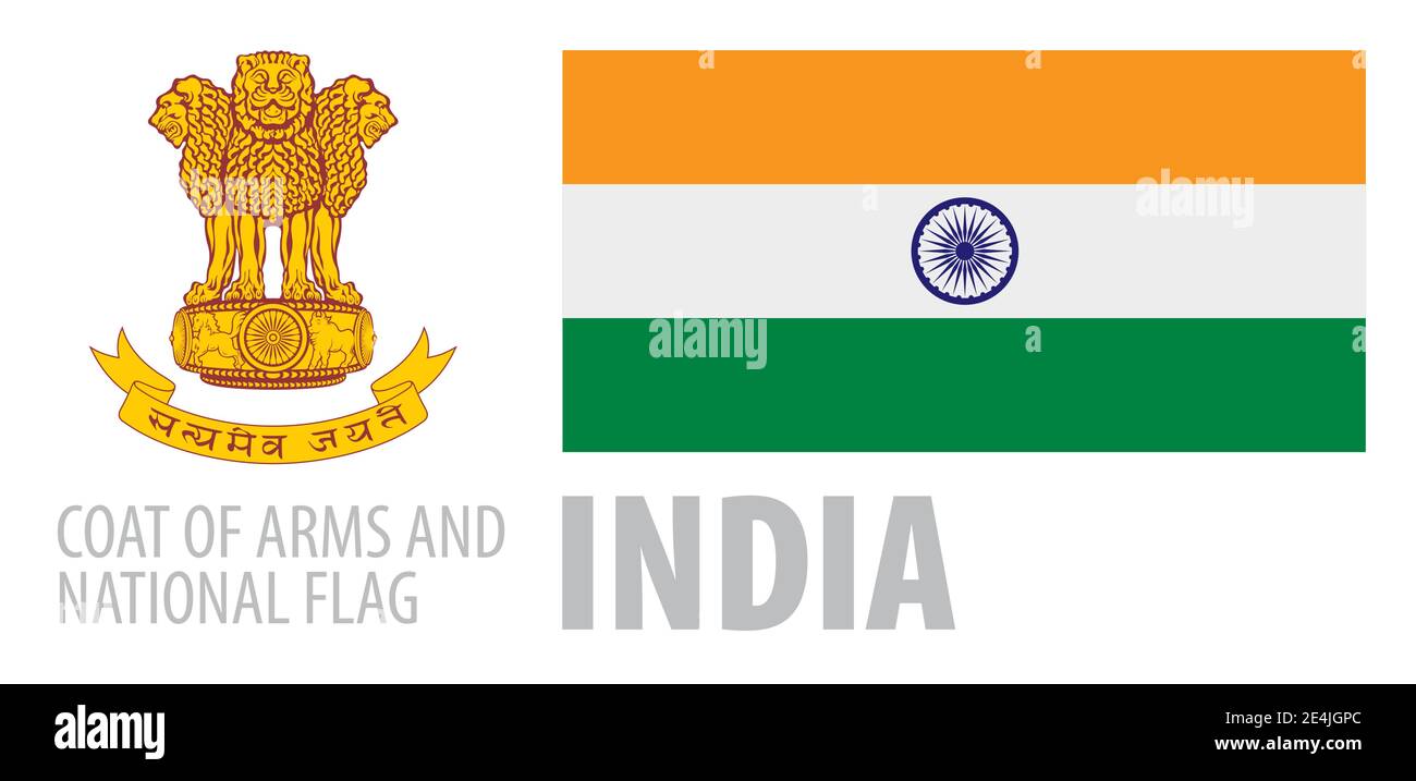 Vector set of the coat of arms and national flag of India Stock Vector ...