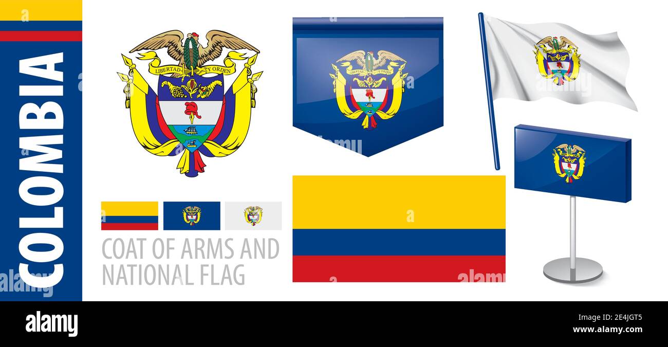 Vector set of the coat of arms and national flag of Colombia Stock ...