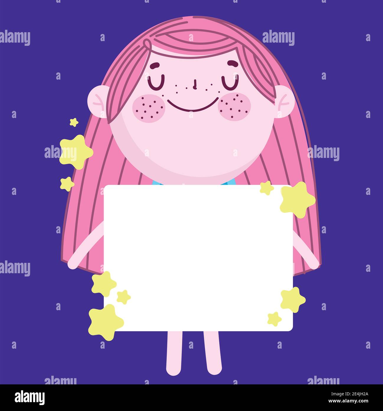 cute little girl with empty banner cartoon, Children vector ...
