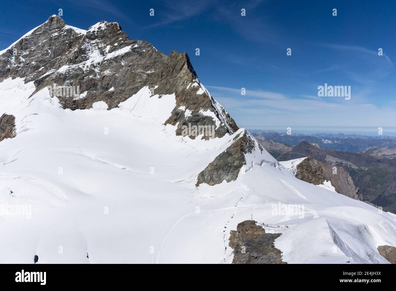 View of the Jungfrau mountain on a sunny day from the Sphinx Terrace at ...