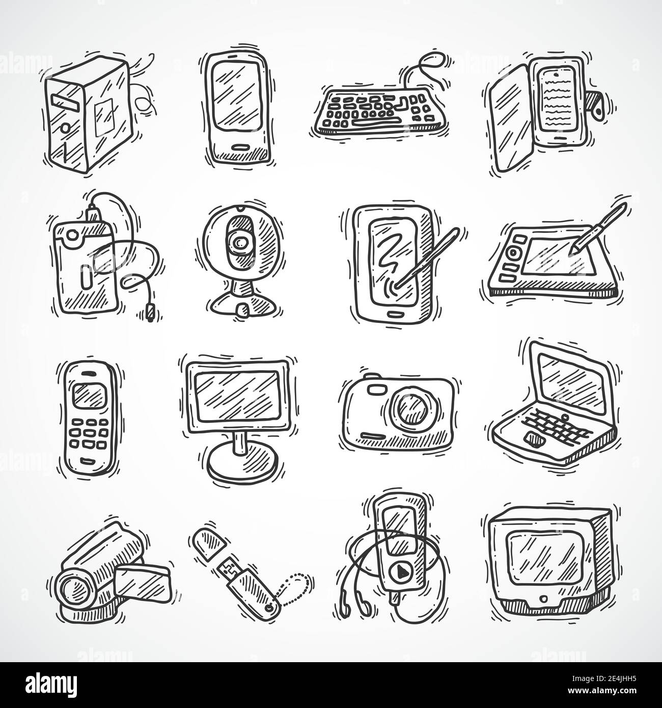 Digital devices sketch set with mobile phone tablet monitor video ...