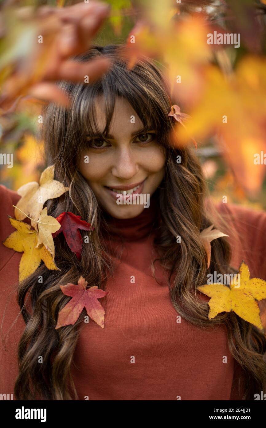 Beautiful woman in autumn park Stock Photo - Alamy