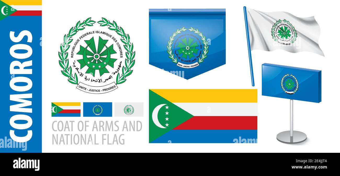 Vector set of the coat of arms and national flag of Comoros Stock ...