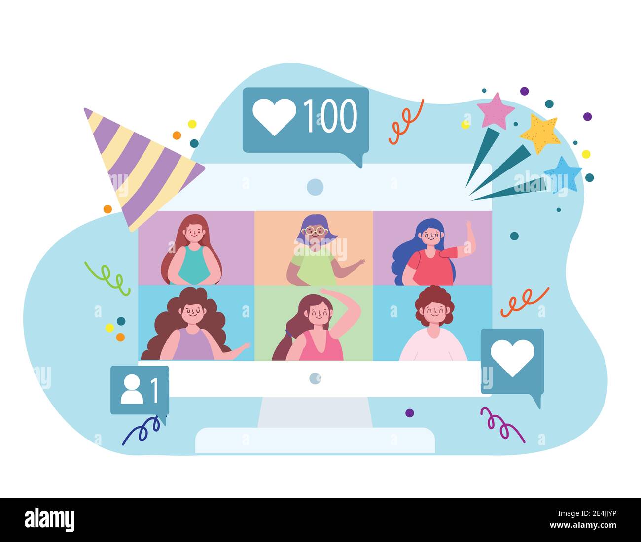 virtual party, meetup, video conference, stay home celebration party ...