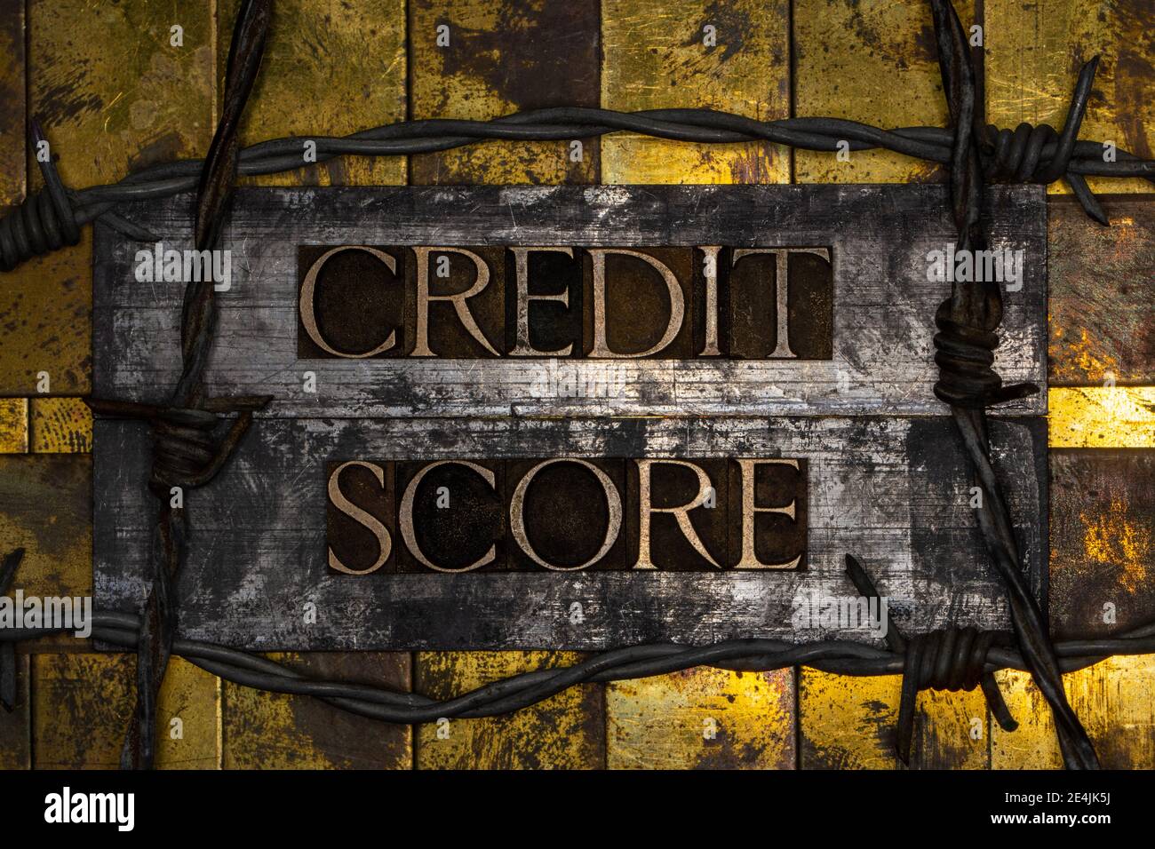 Credit Score text on vintage textured silver grunge copper and gold ...