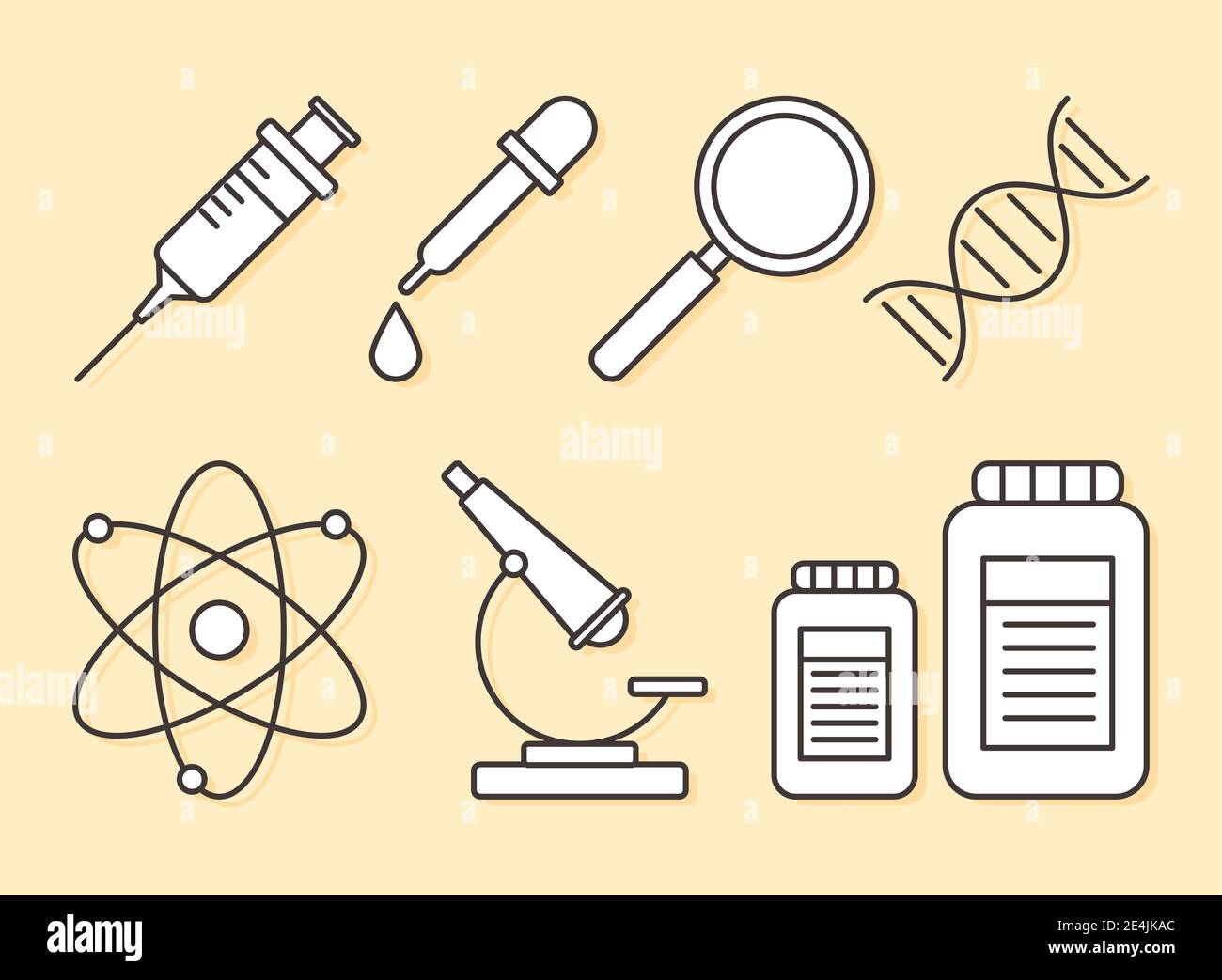 chemistry science magnifier dropper syringe microscope atom, line style ...