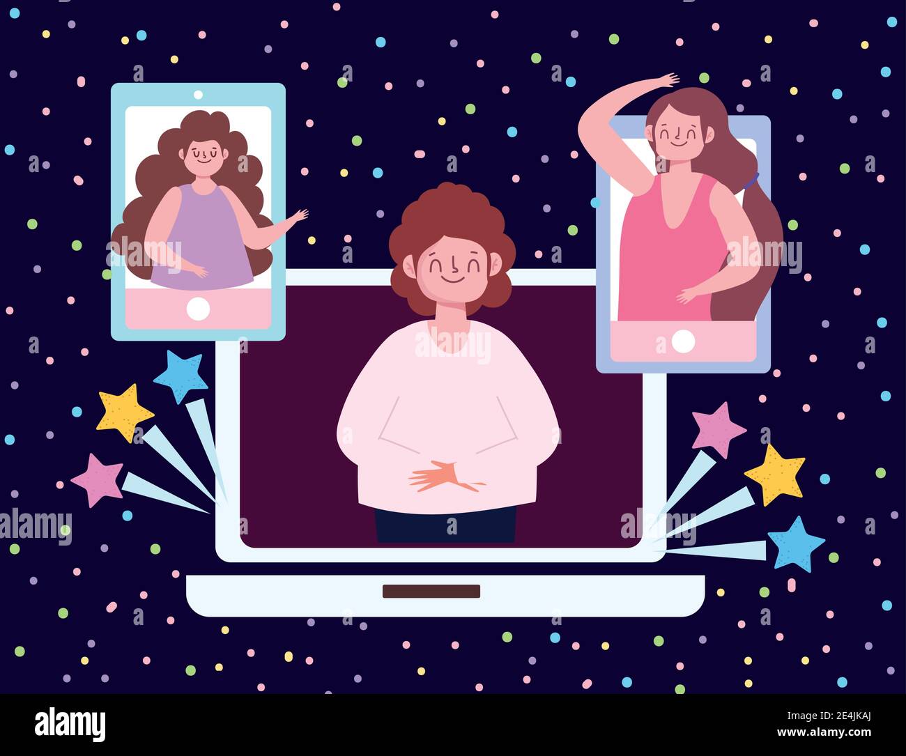 virtual party, video call group of people vector illustration Stock ...