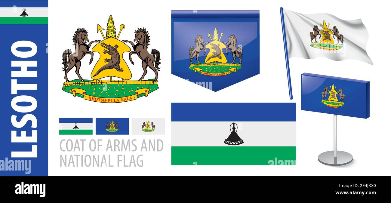 Vector set of the coat of arms and national flag of Lesotho Stock ...