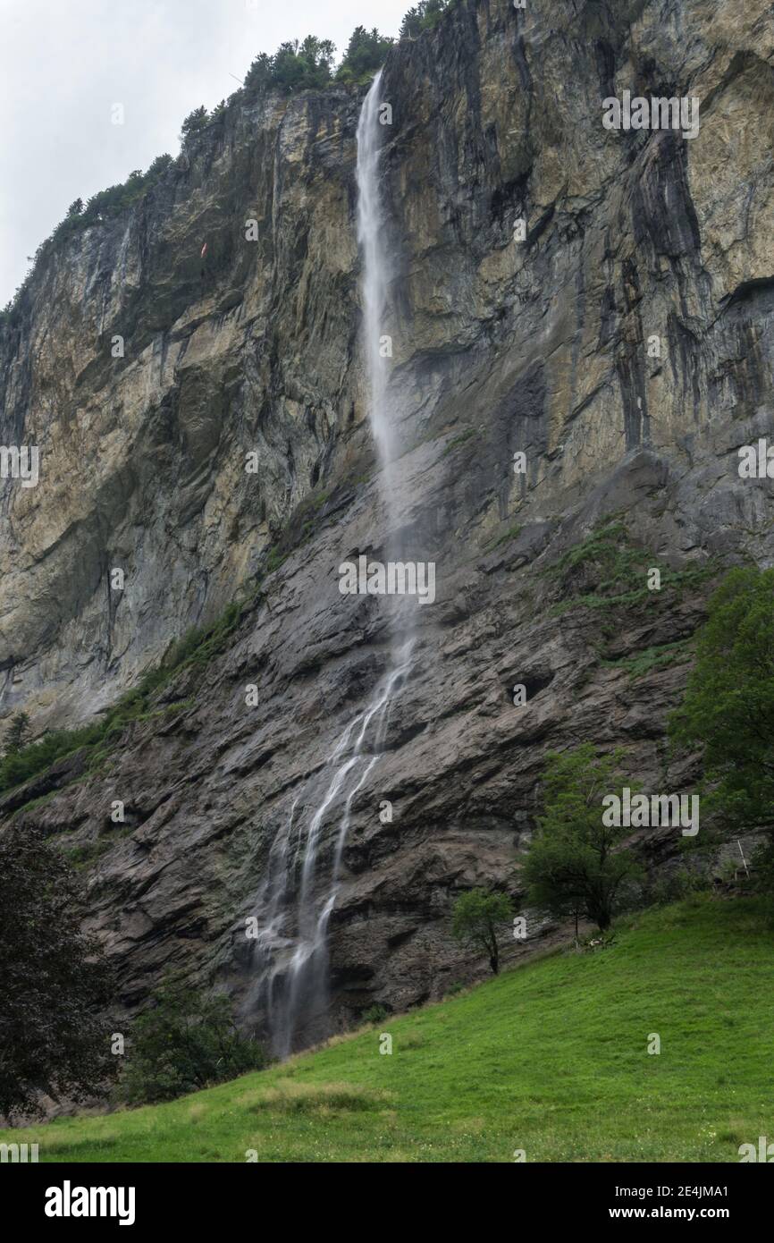 View of the Staubbach Fall, in Lauterbrunnen in the Bernese Oberland ...
