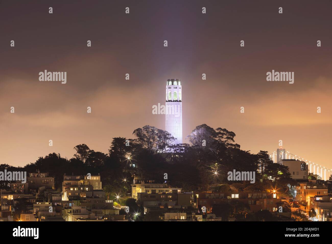 Illuminated coit tower night san francisco hi-res stock photography and ...
