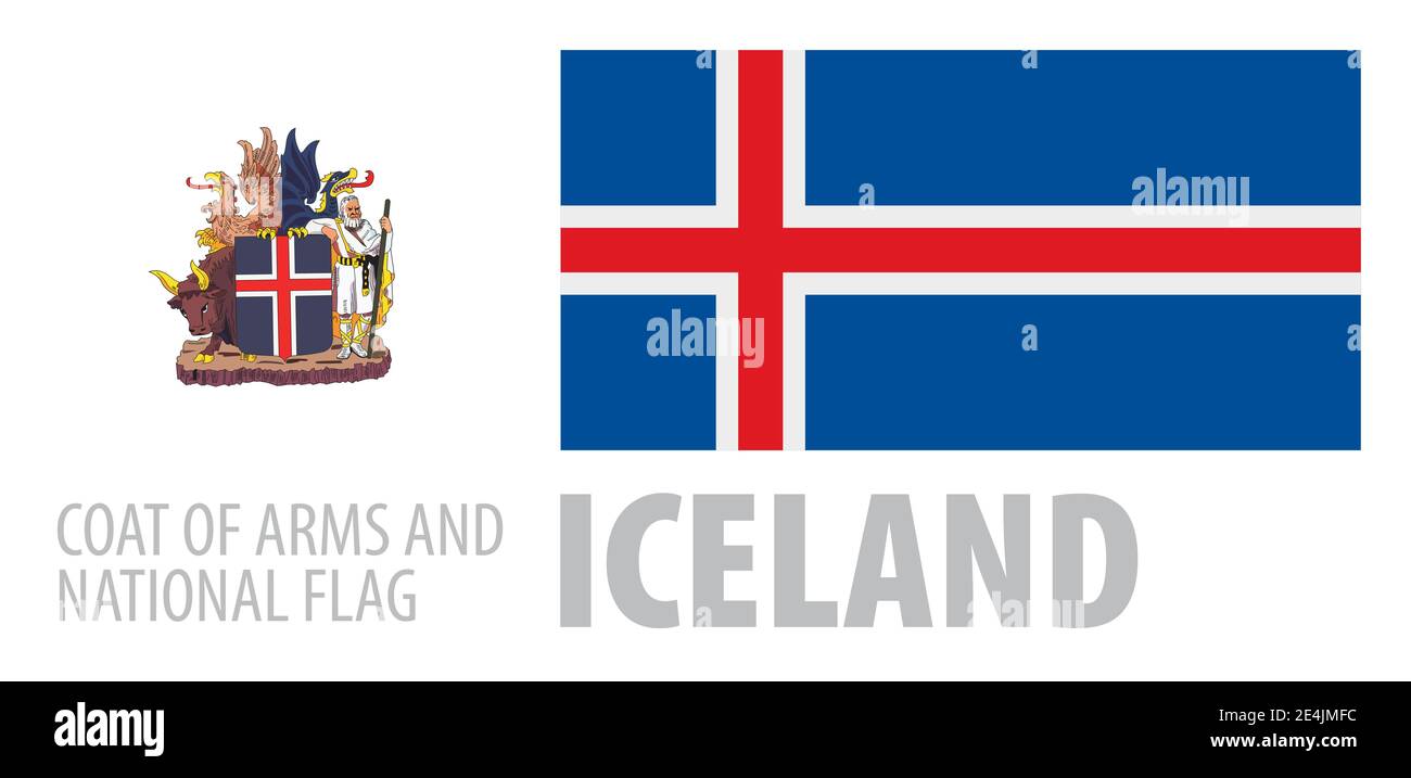 Vector set of the coat of arms and national flag of Iceland Stock ...