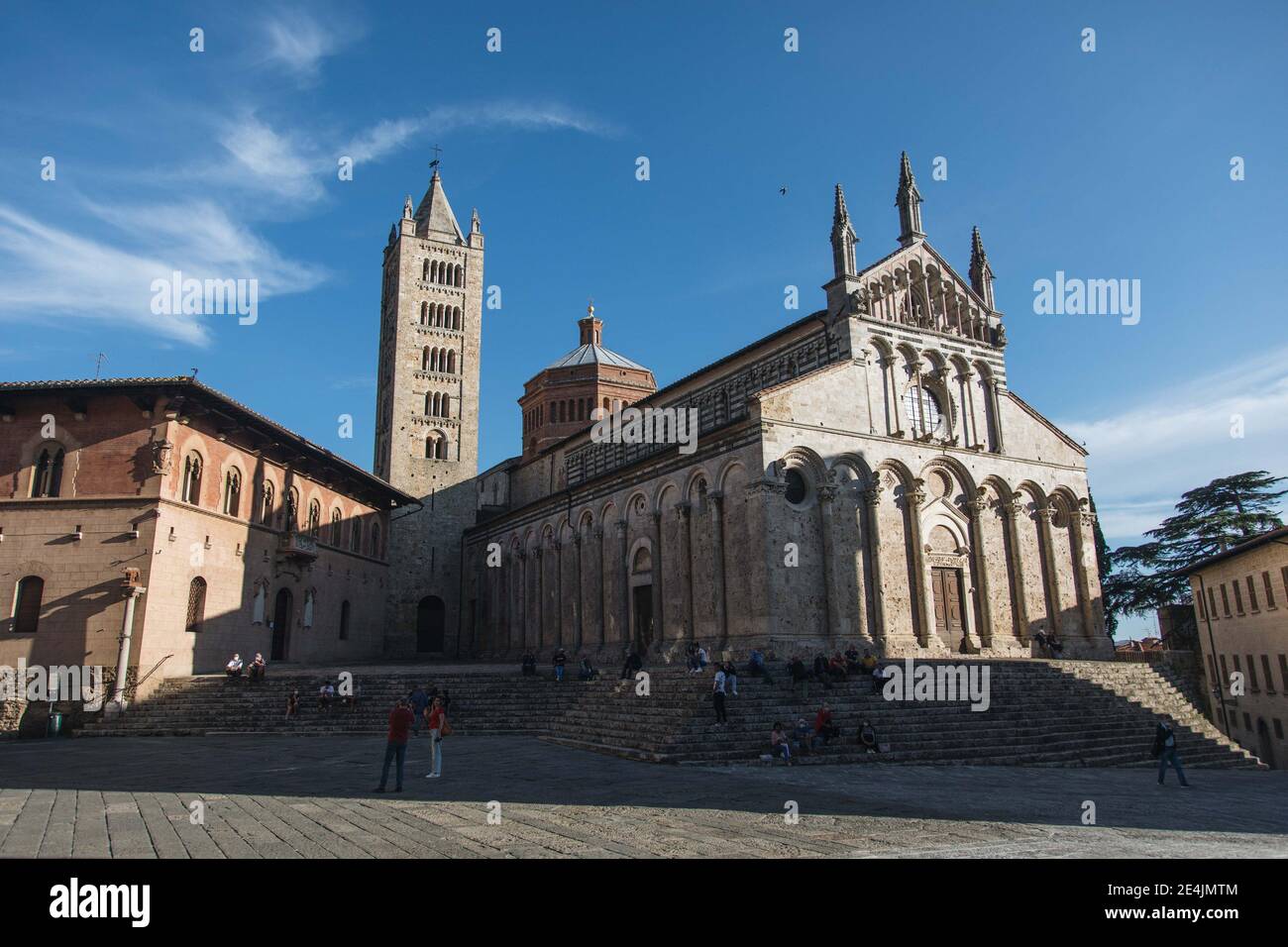 large stone church by town square Stock Photo - Alamy