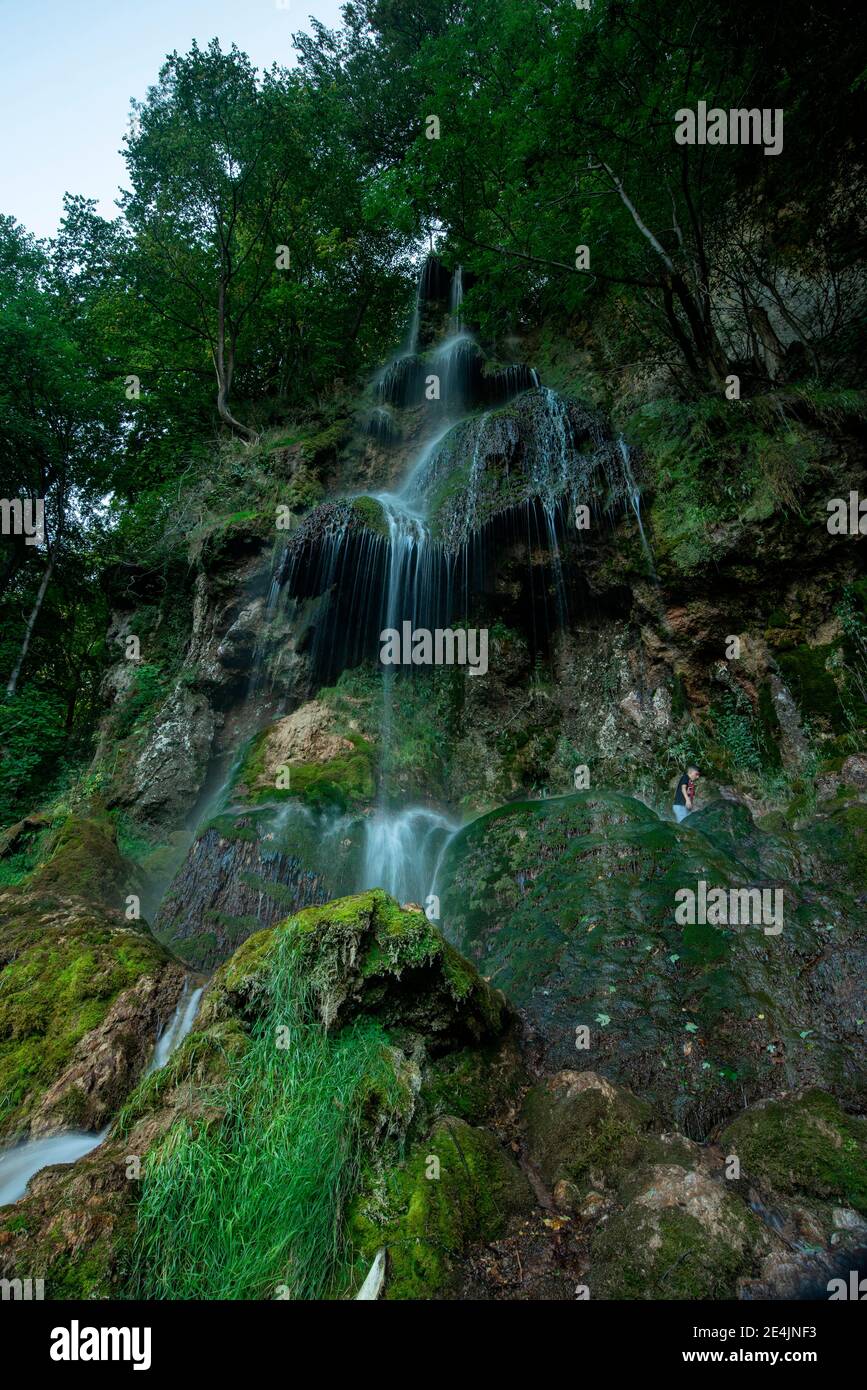 Scenic view of waterfall in Swabian Alb mountain, Swabian Alb, Germany ...