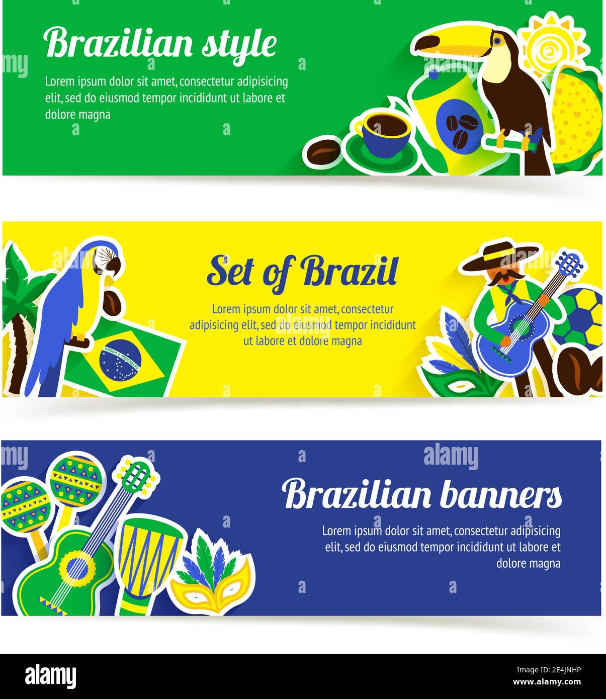 Brazil horizontal banner set with brazilian music nature and travel ...