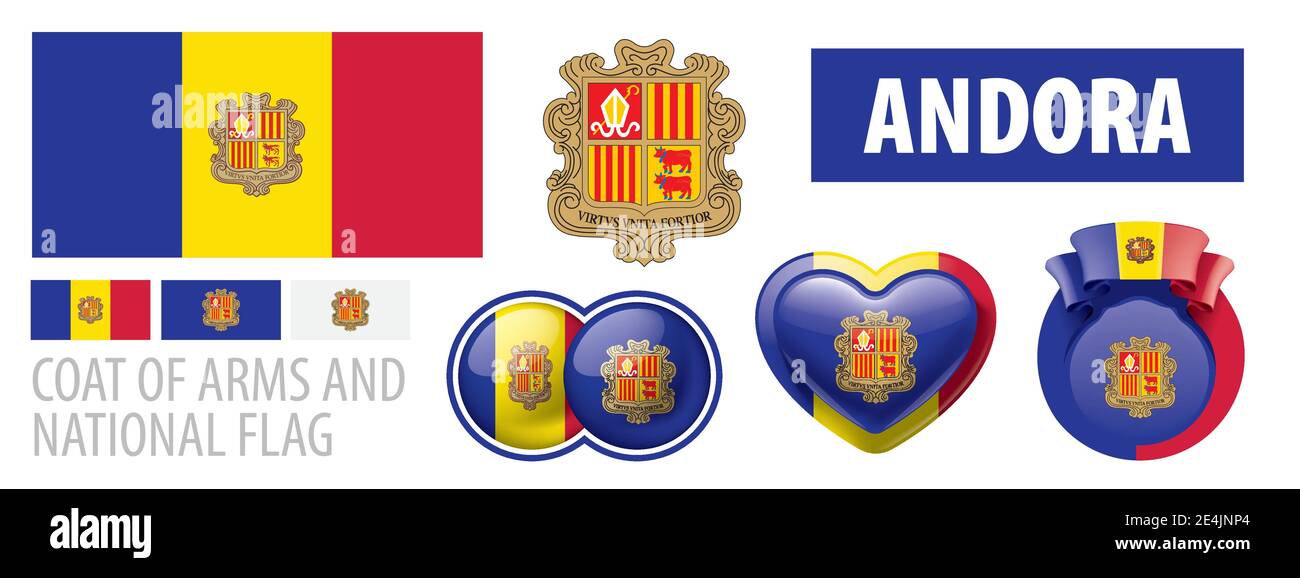 Vector set of the coat of arms and national flag of Andorra Stock ...