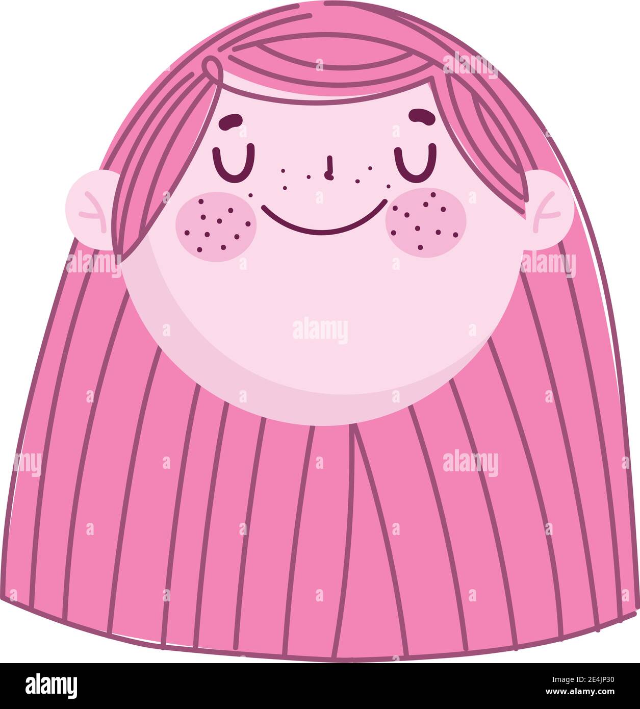 cute face girl pink hair cartoon character children vector illustration ...