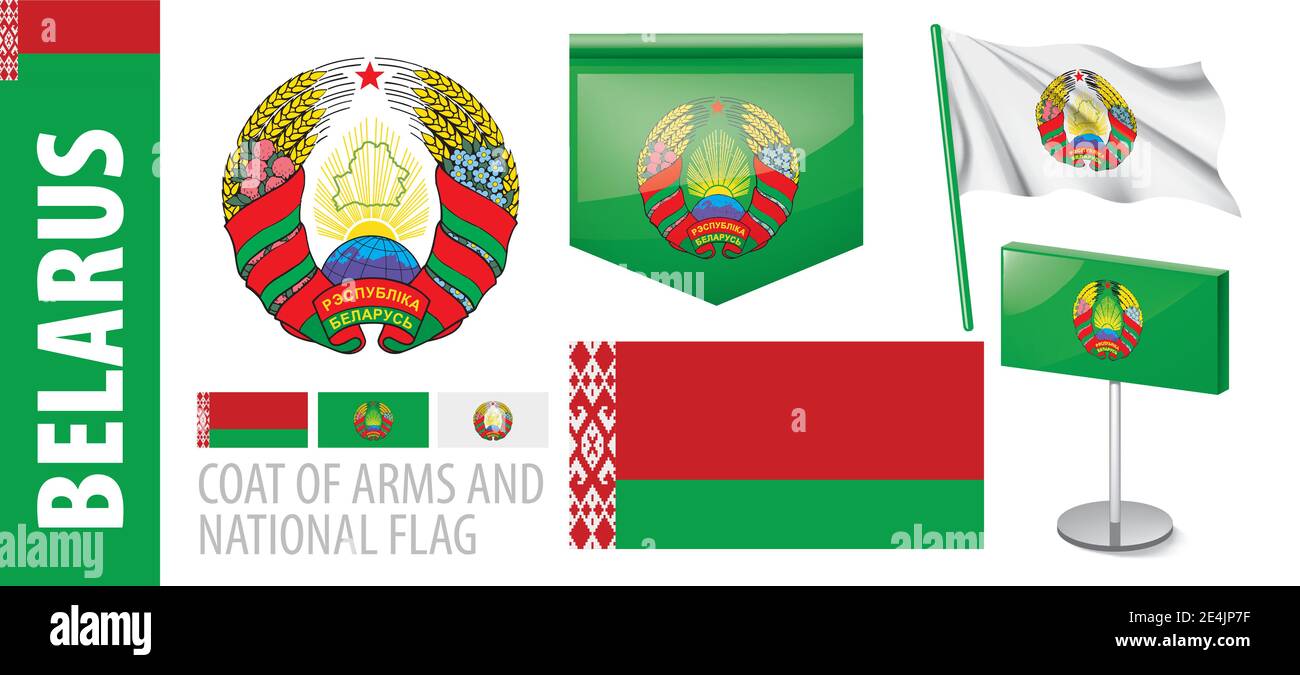 Vector set of the coat of arms and national flag of Belarus Stock ...