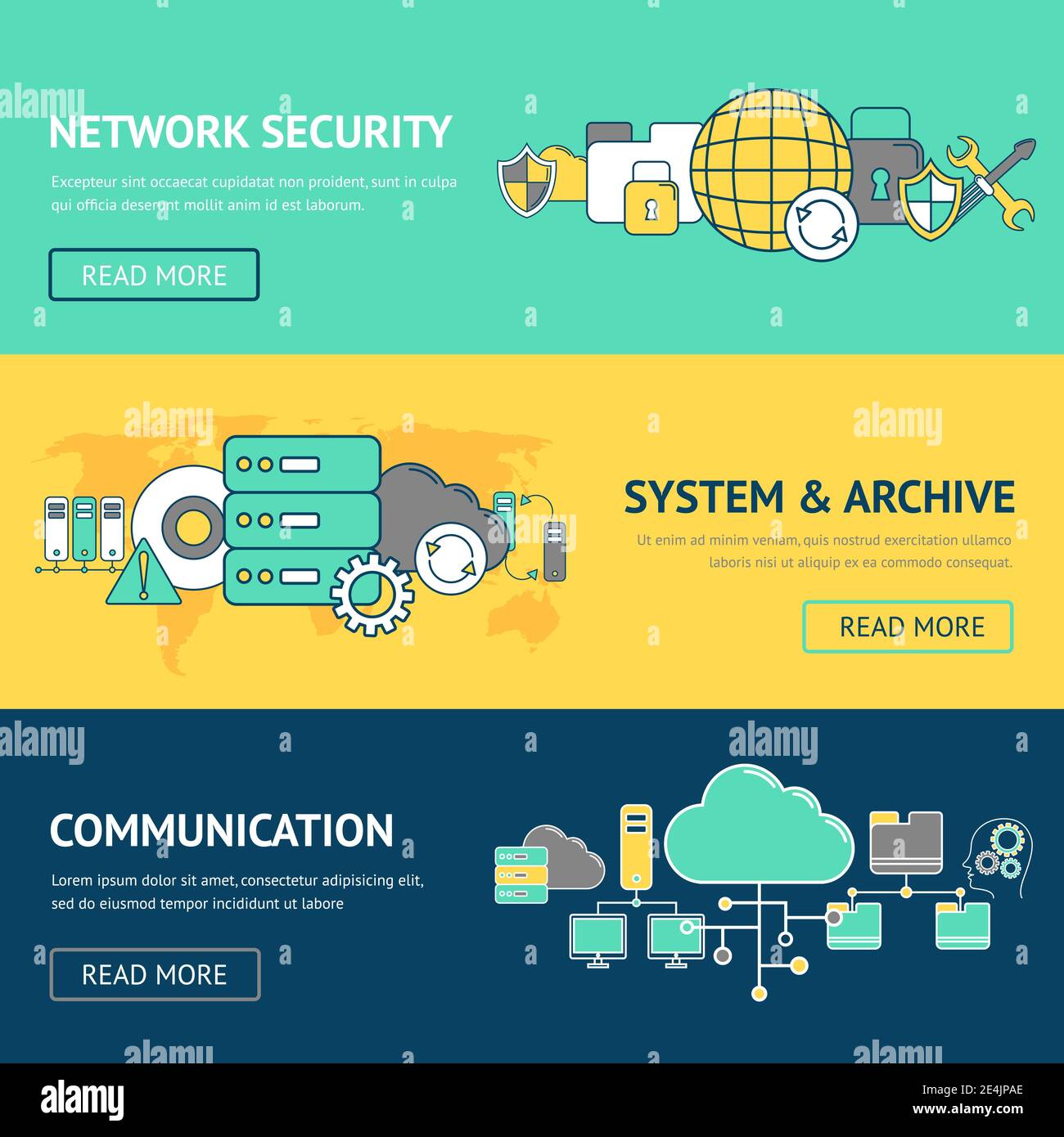 Network banners set with security system and archive communication ...
