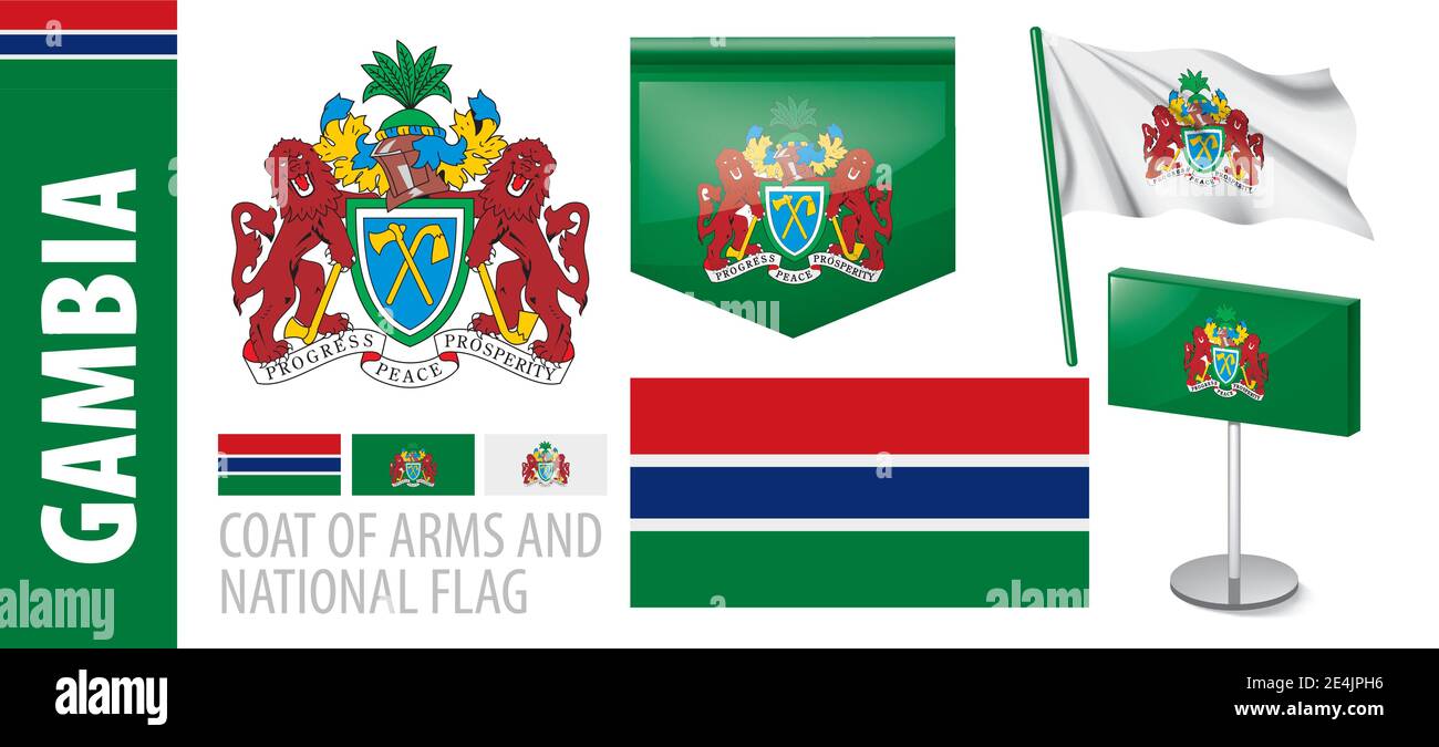 Vector set of the coat of arms and national flag of Gambia Stock Vector ...
