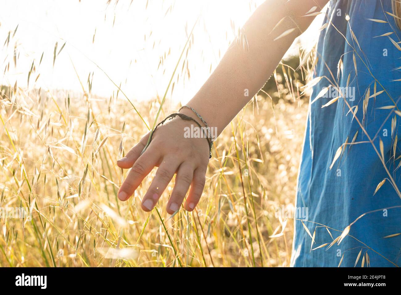 Child touching grass hi-res stock photography and images - Alamy