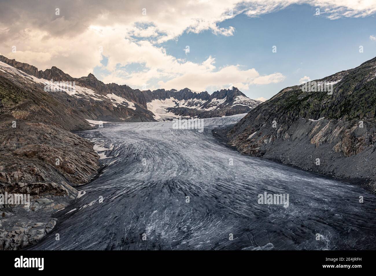 Switzerland, Valais, Obergoms, Rhone Glacier and mountains Stock Photo ...