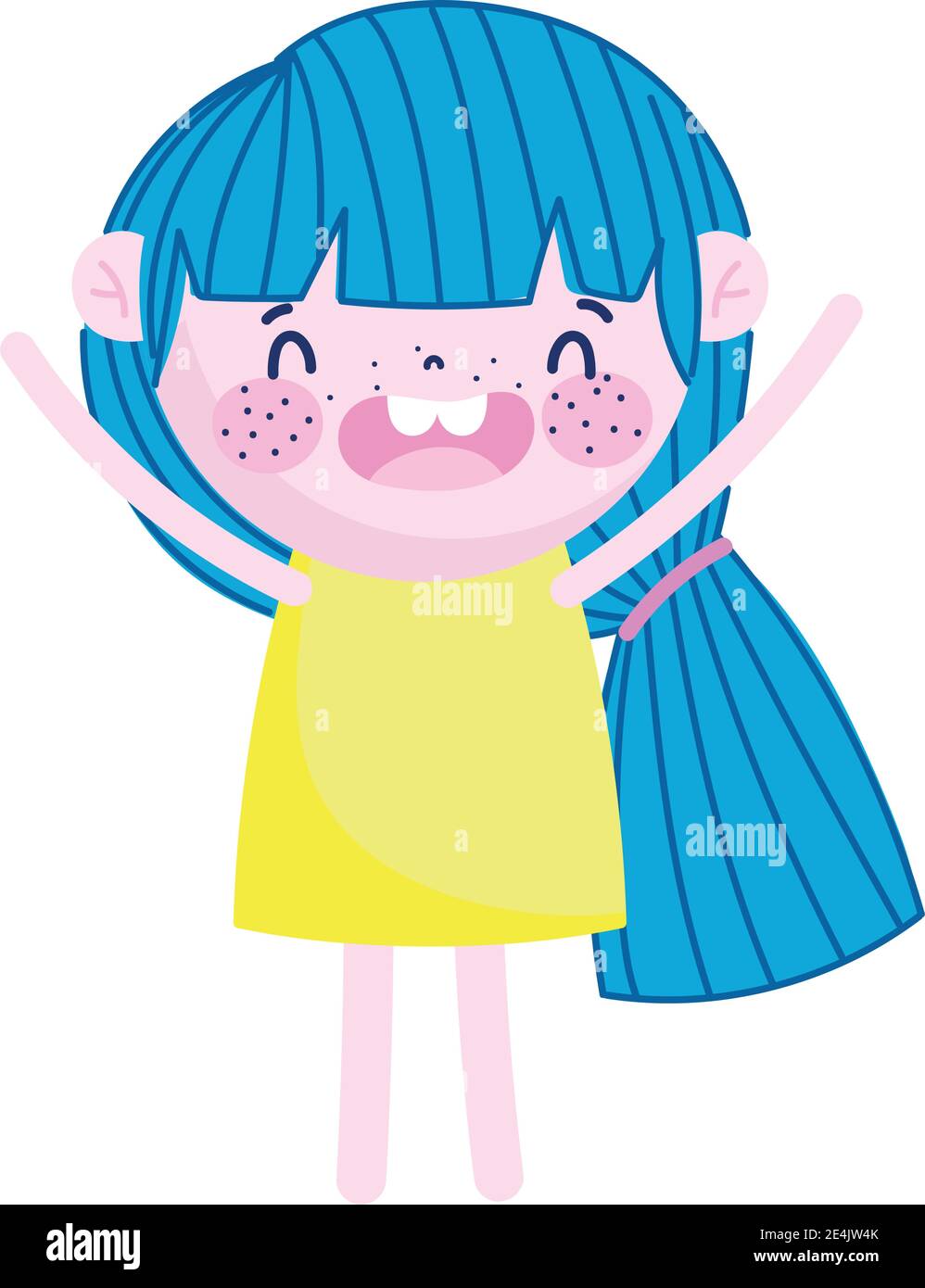 cute little girl with blue hair cartoon character vector illustration ...
