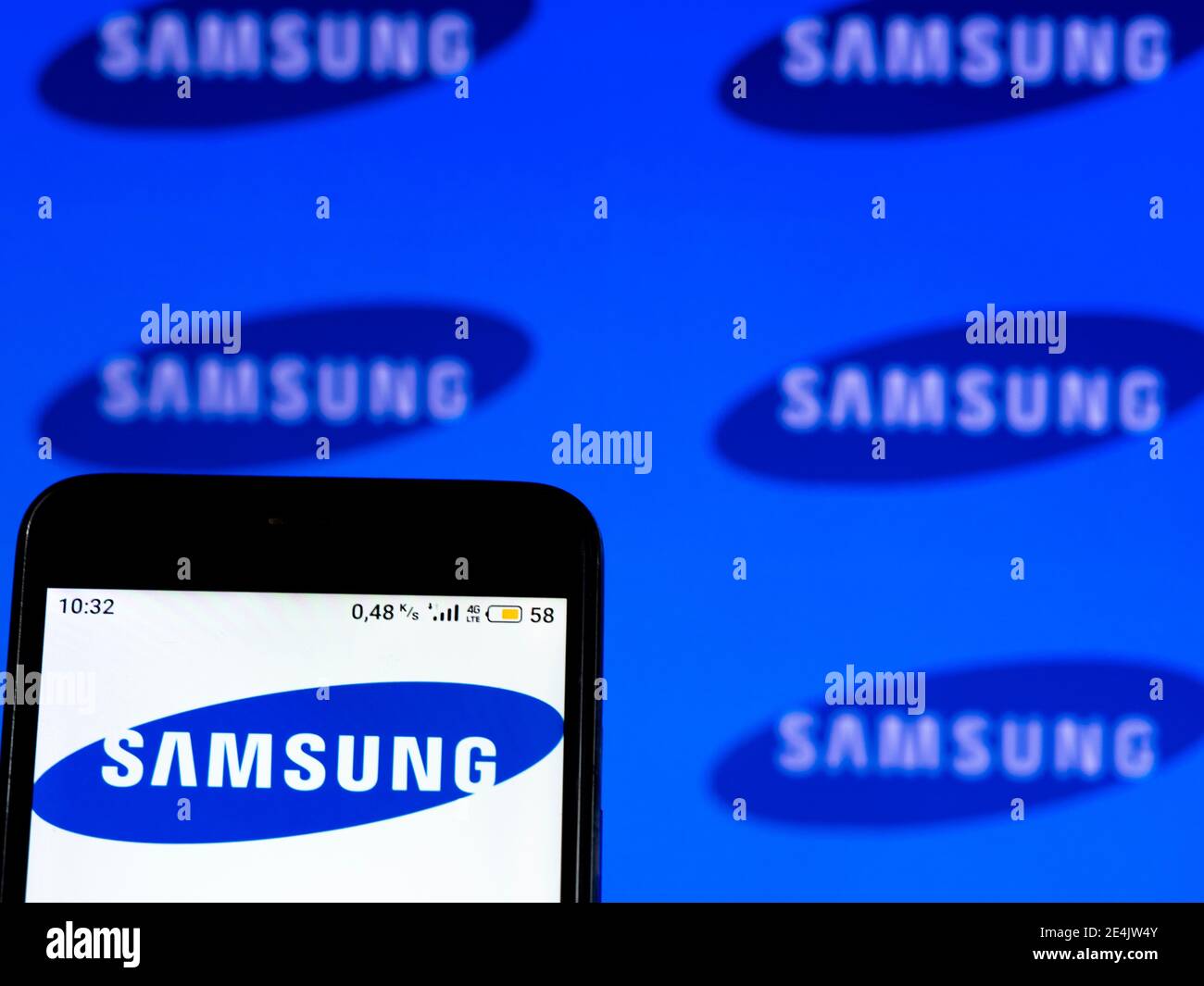 In this photo illustration a Samsung Electronics logo seen displayed on ...