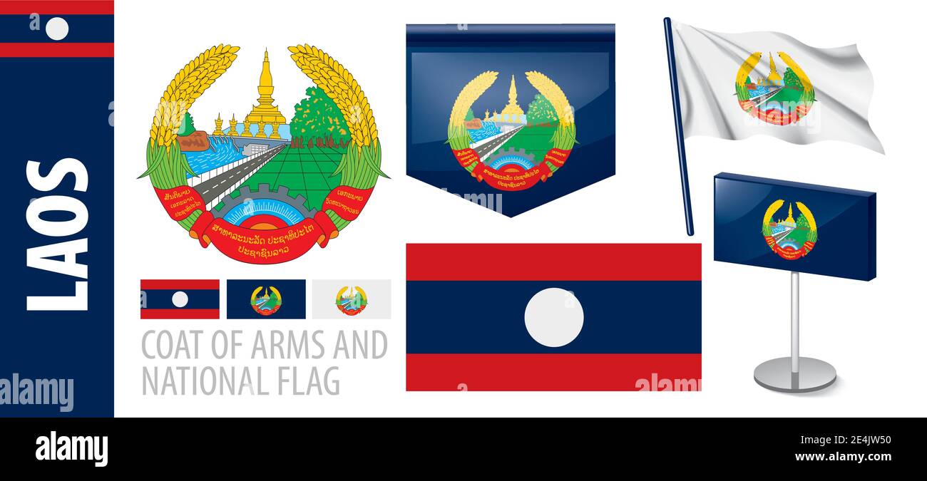 Vector set of the coat of arms and national flag of Laos Stock Vector ...