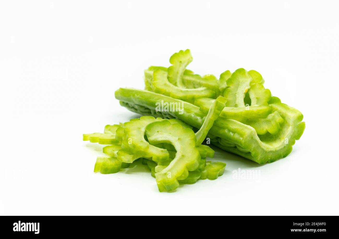 Beautiful arrangement of Chinese Bitter gourd or Bitter melon on white ...