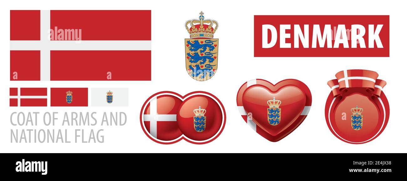 Vector set of the coat of arms and national flag of Denmark Stock ...