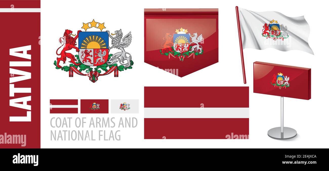Vector set of the coat of arms and national flag of Latvia Stock Vector Image & Art - Alamy