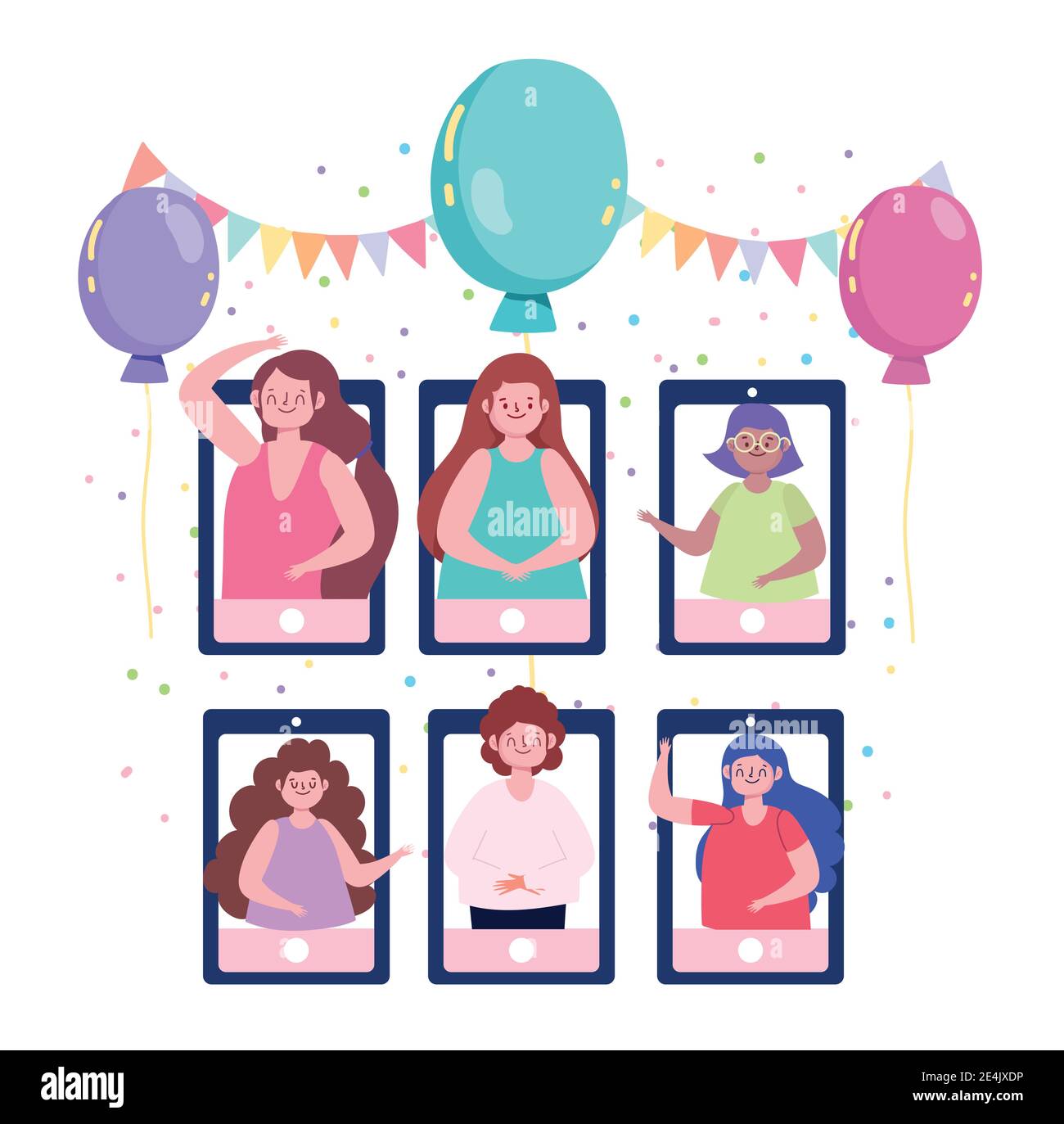 virtual party friends celebrating the birthday online, video call ...