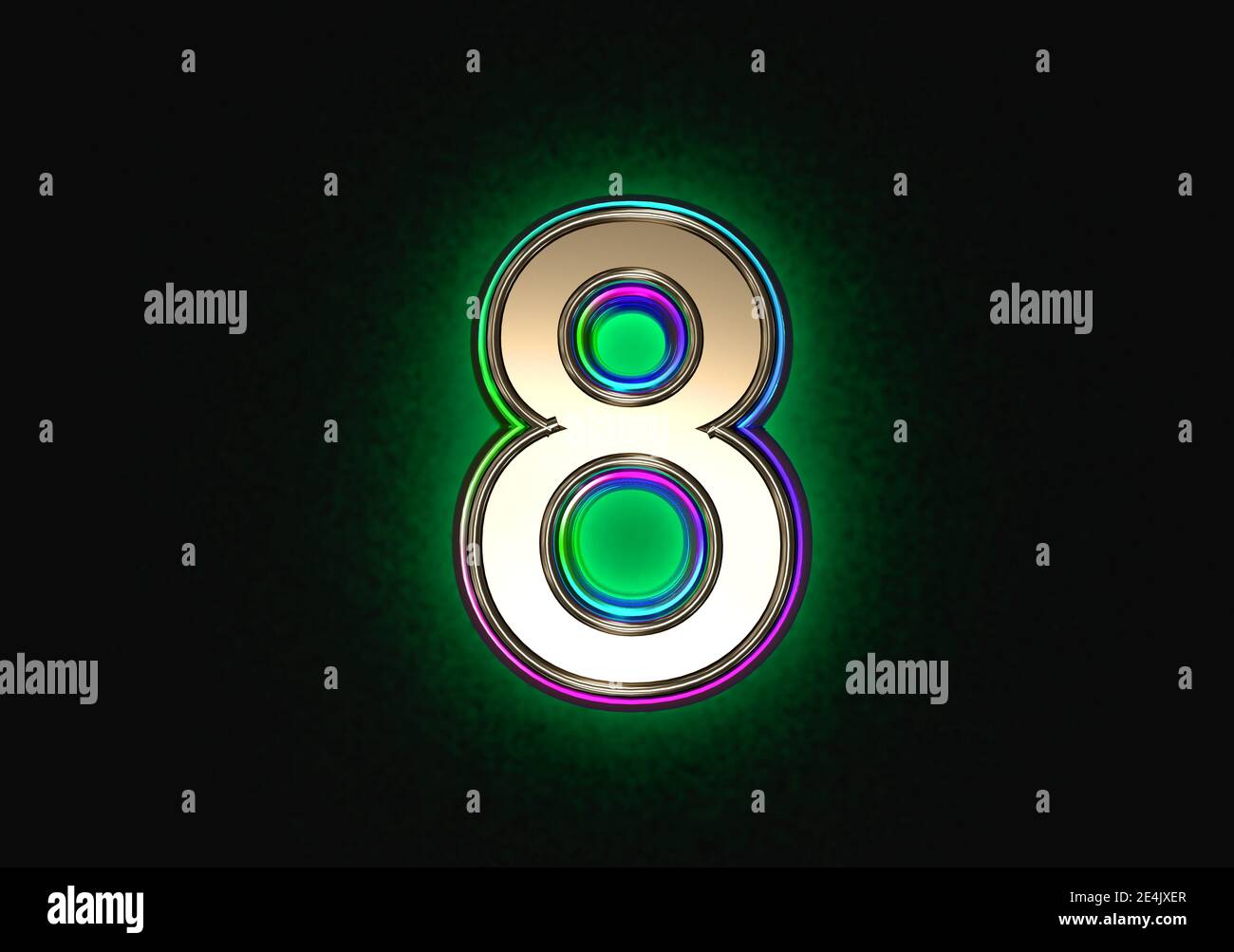 Grey metalline with colorful dichroic glass outline and green backlight ...
