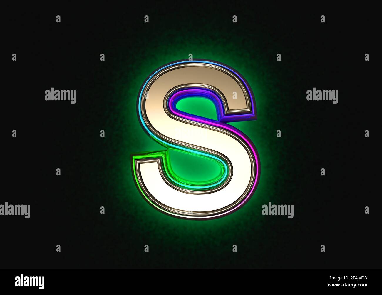 Grey metal with colorful dichroic glass outline and green backlight ...