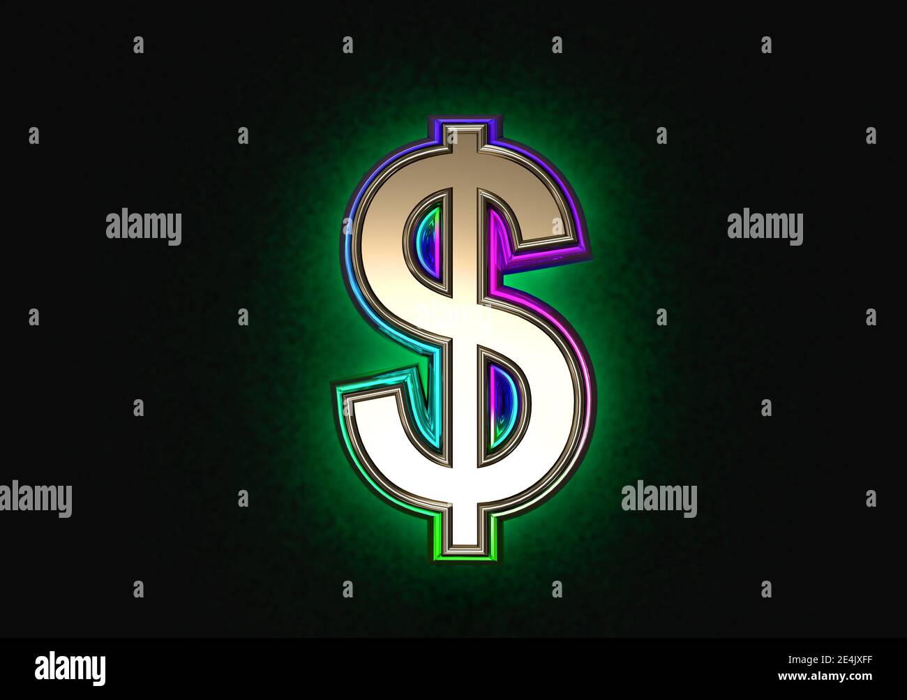 Grey metal with colorful dichroic film outline and green backlight font ...