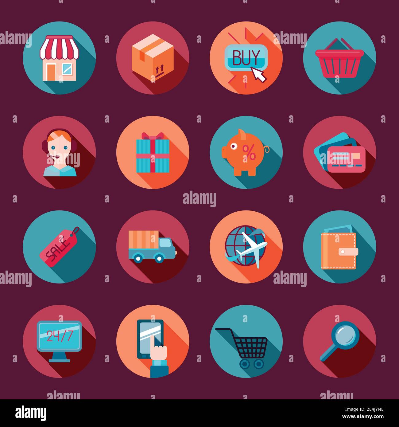 Online shopping customer support e-commerce flat icons set isolated vector illustration Stock ...
