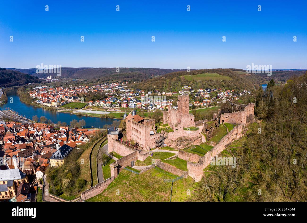 Helicopter view wertheim castle surrounding town summer hi-res stock ...