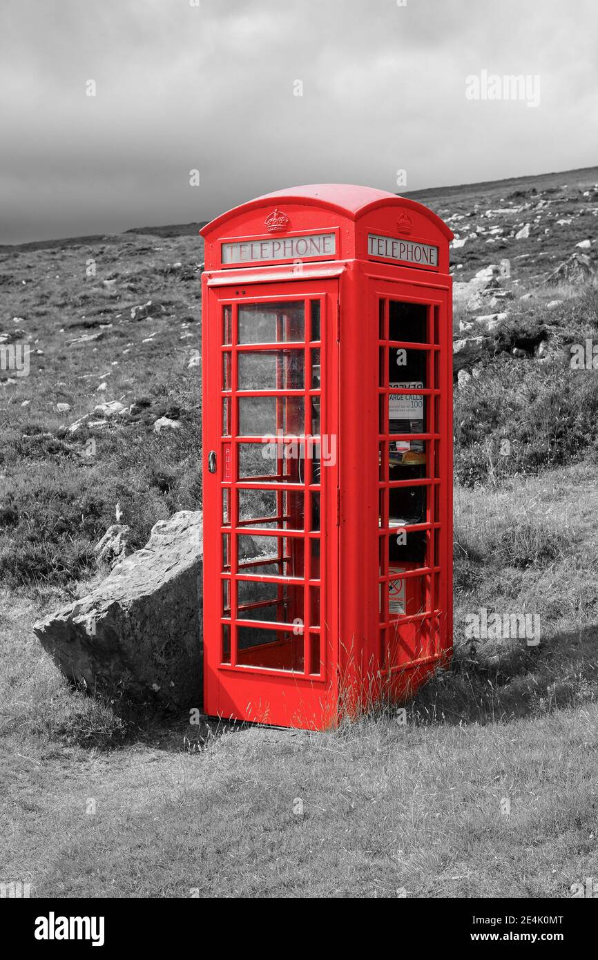 Red telephone box in the Highlands, Sutherland, Scotland, Great Britain ...