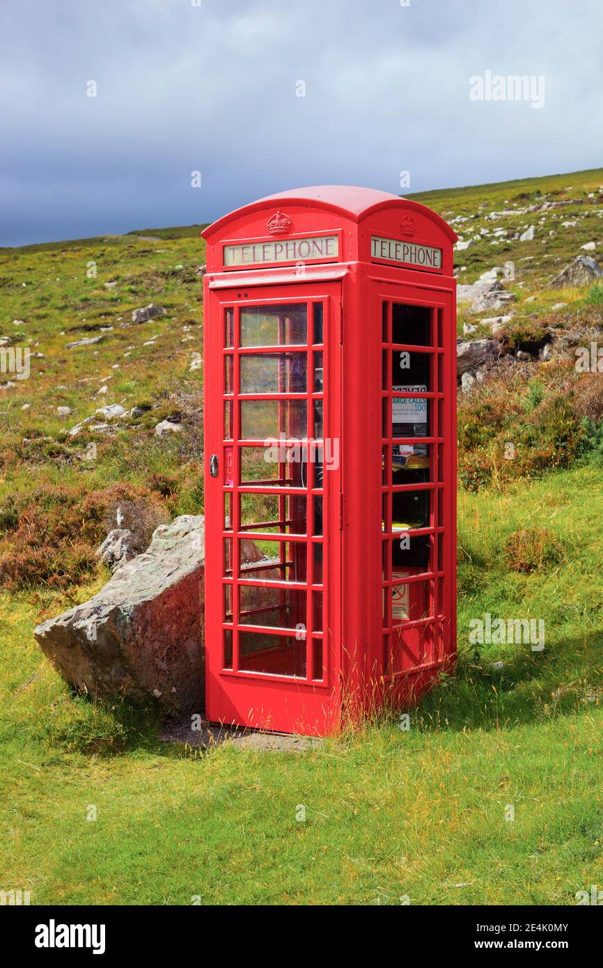 Red telephone box in the Highlands, Sutherland, Scotland, Great Britain ...