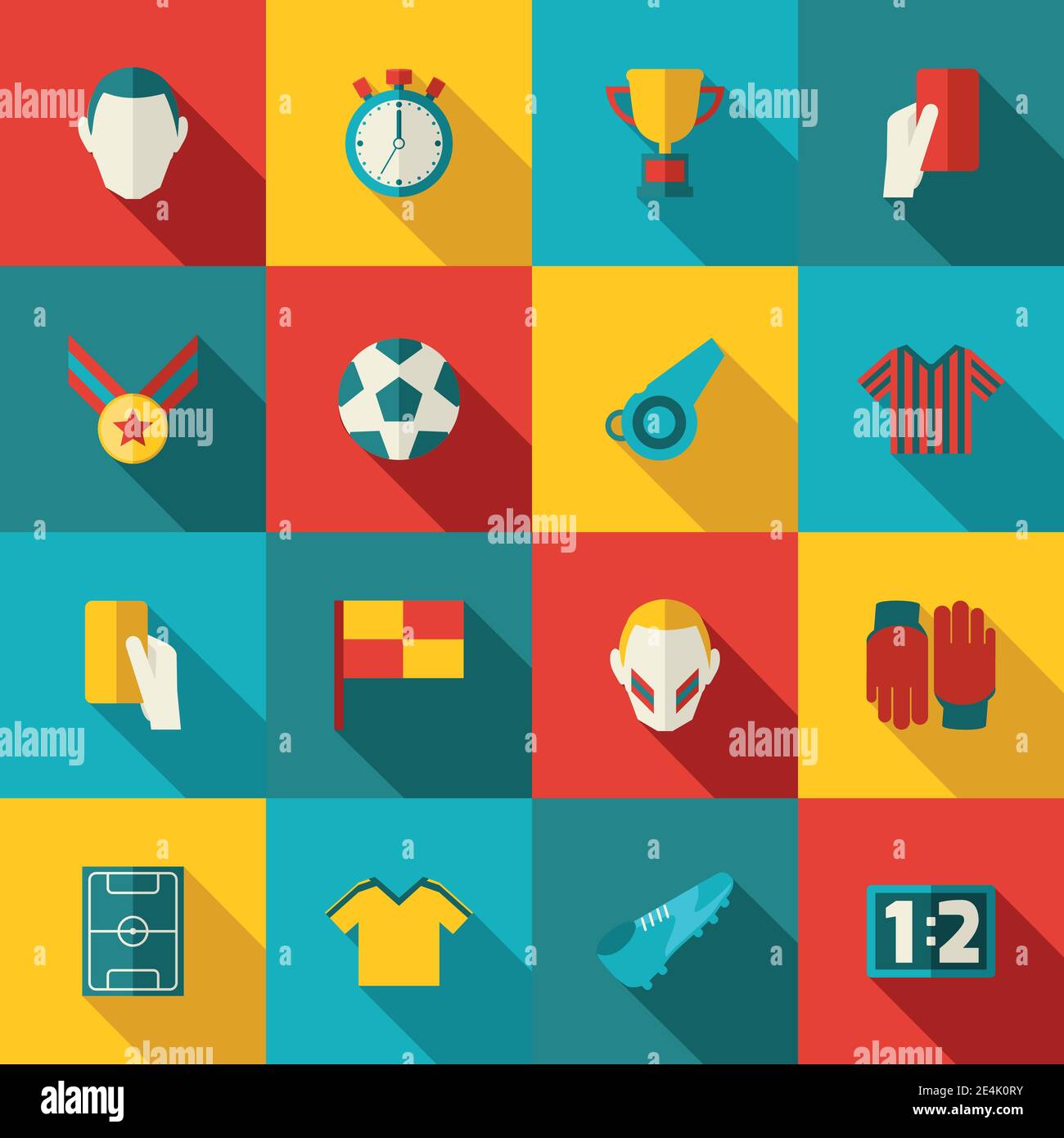 Soccer icons flat set with football trophy stadium championship ...