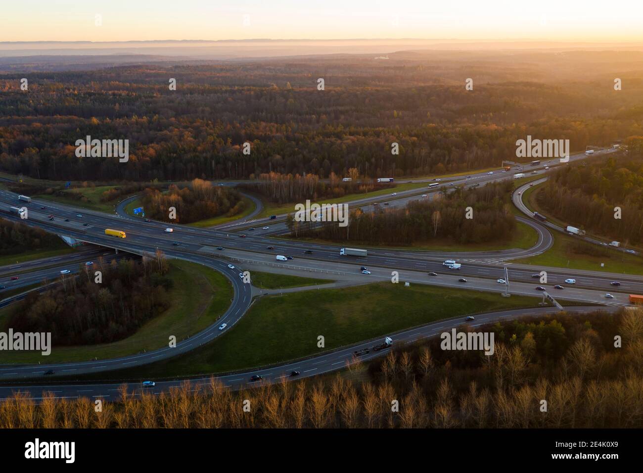 Aerial view traffic bundesautobahn 8 sunset hi-res stock photography ...