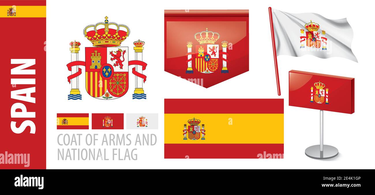Vector set of the coat of arms and national flag of Spain Stock Vector ...