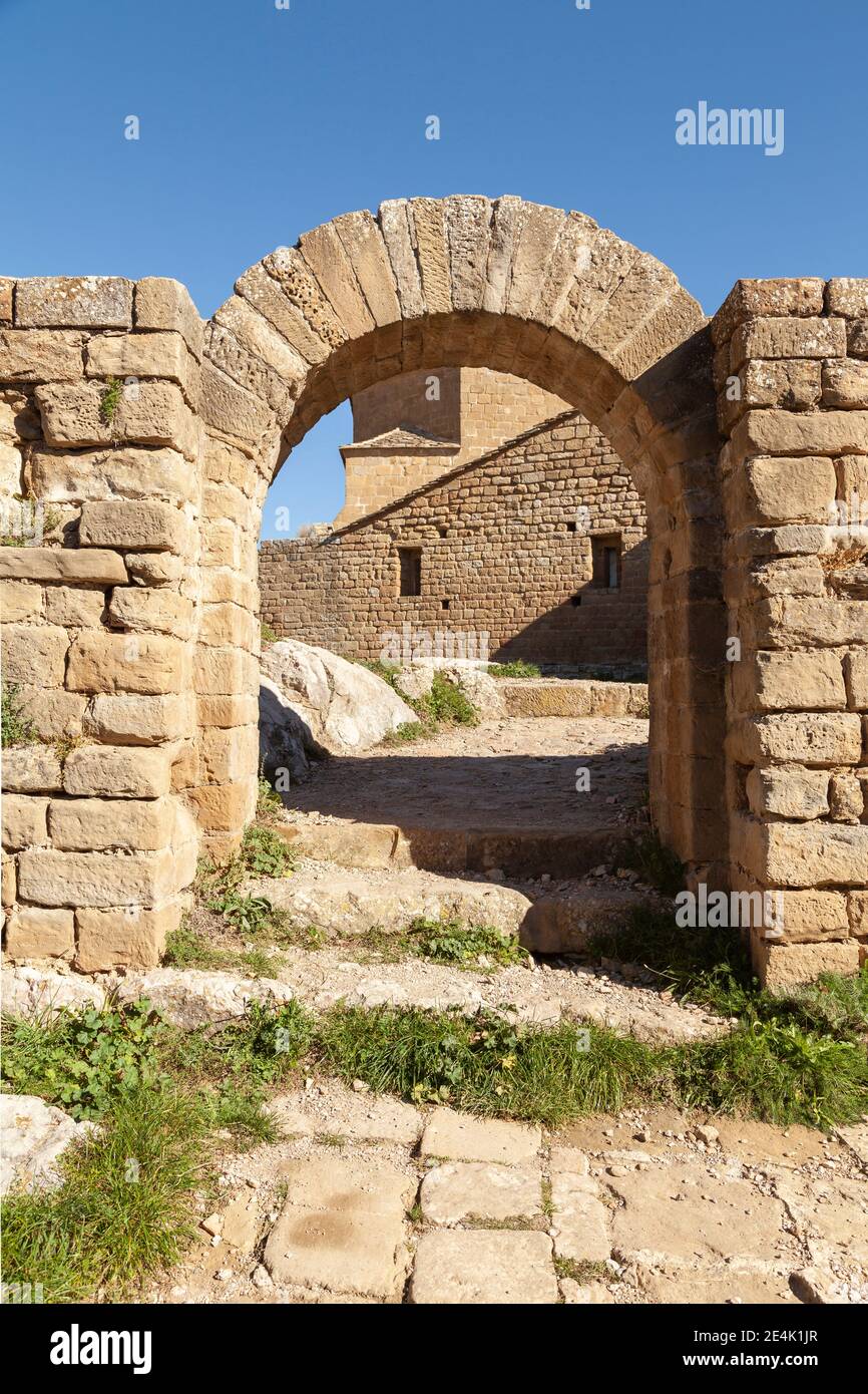 Arch in the medieval Castle of Loarre, Aragonese castle from the 11th ...