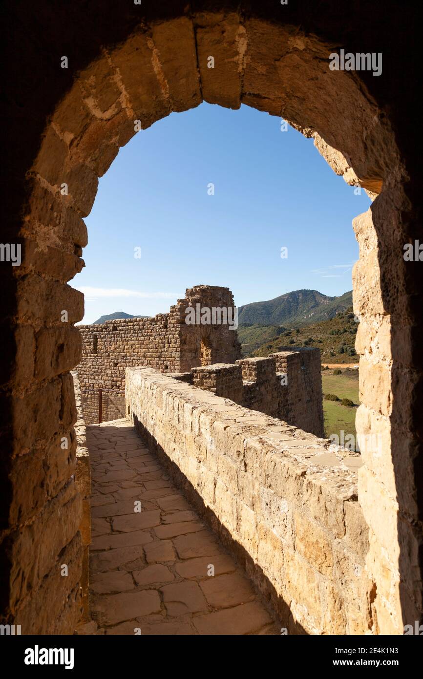 Beacon and defensive wall of the medieval Castle of Loarre, Aragonese ...