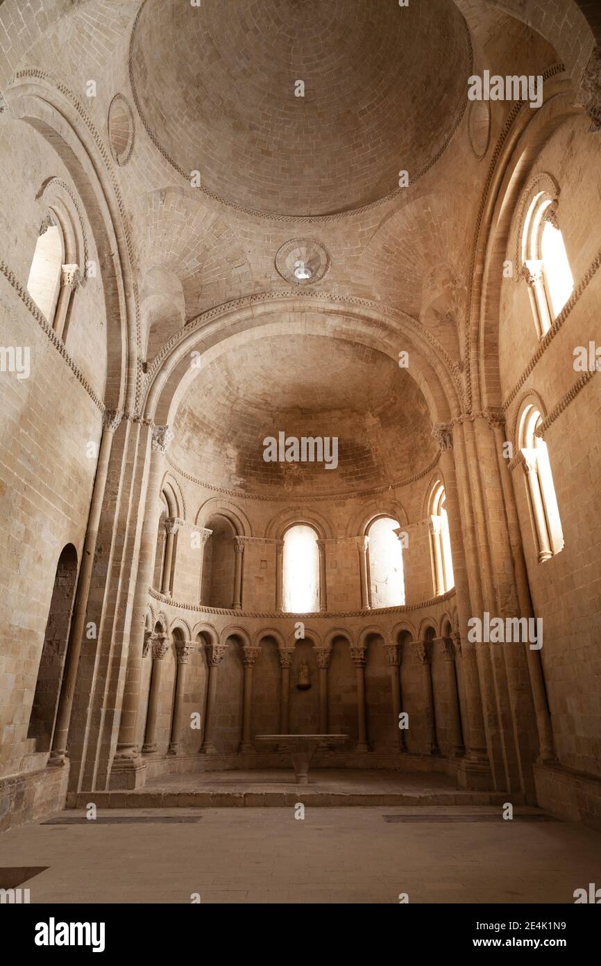 Dome church and altar in the medieval Castle of Loarre, Aragonese ...