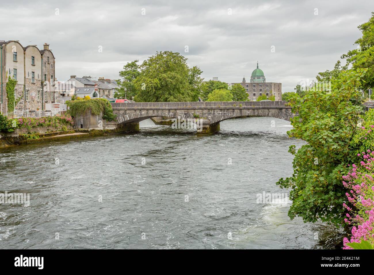 River Corrib with its flowing waters, the William O'Brien bridge and ...